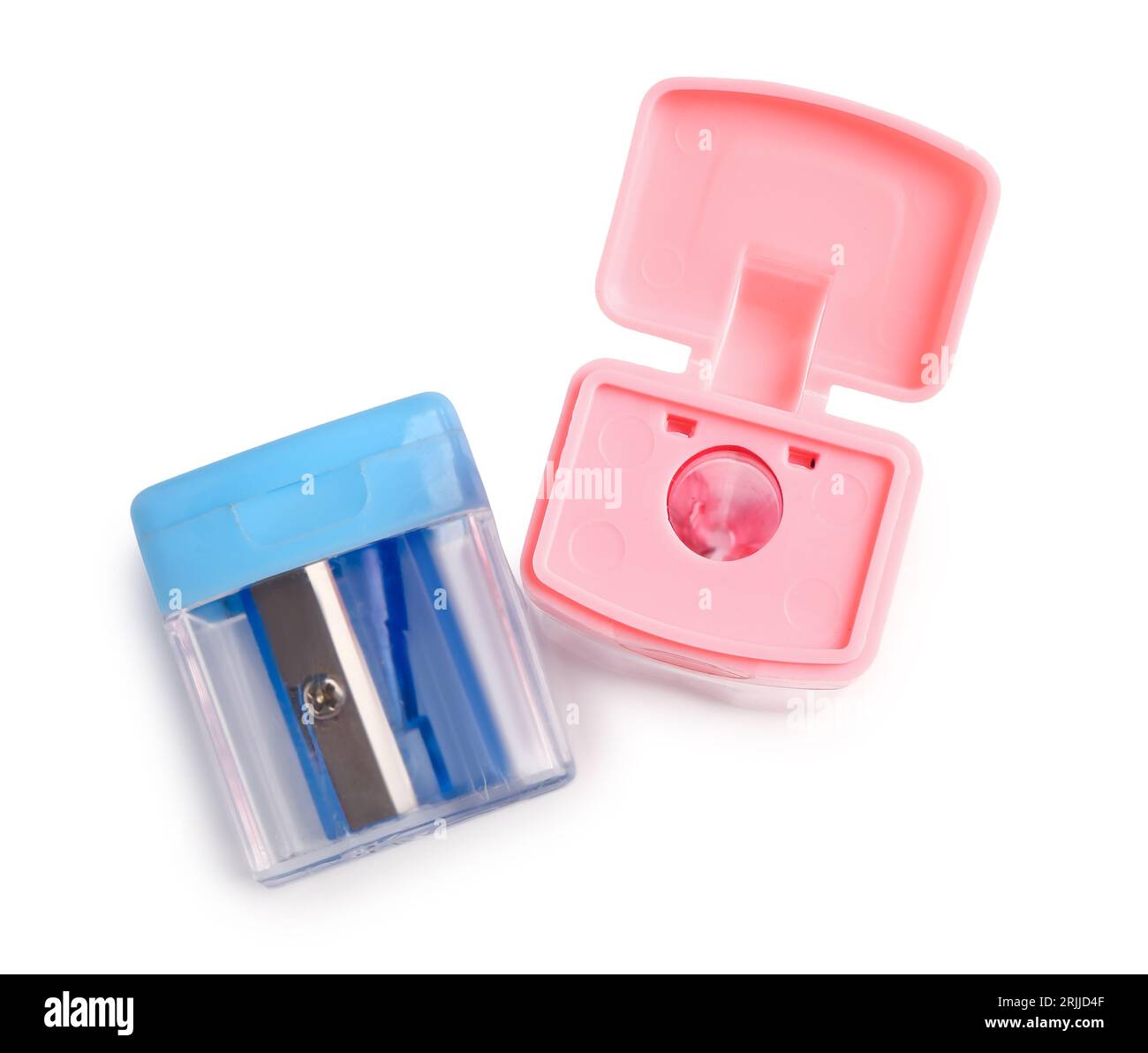 Colorful pencil sharpeners on white background Stock Photo - Alamy
