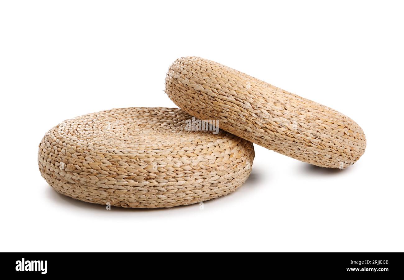 Wicker poufs isolated on white background Stock Photo - Alamy