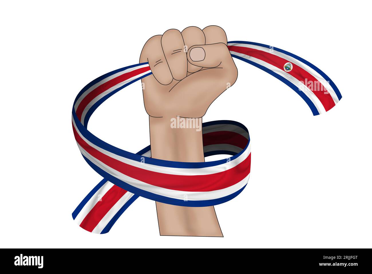 3D illustration. Hand holding flag of Costa Rica on a fabric ribbon ...