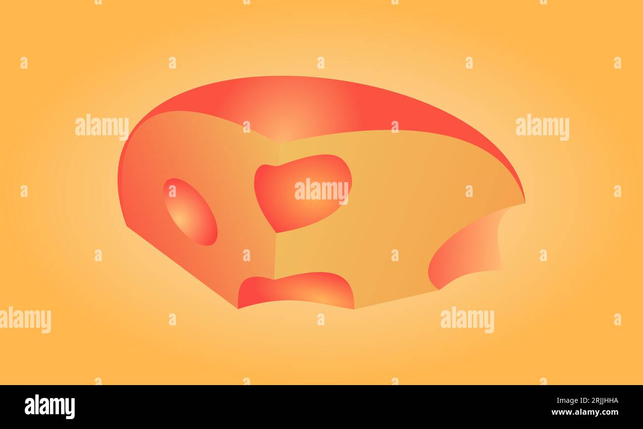 Big piece of cheese on orange background. Dairy. Cheese with holes ...