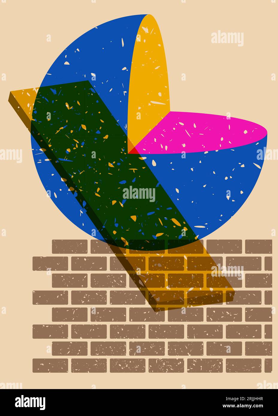 Geometry object in trendy riso graph design. Colorful geometric shapes ...