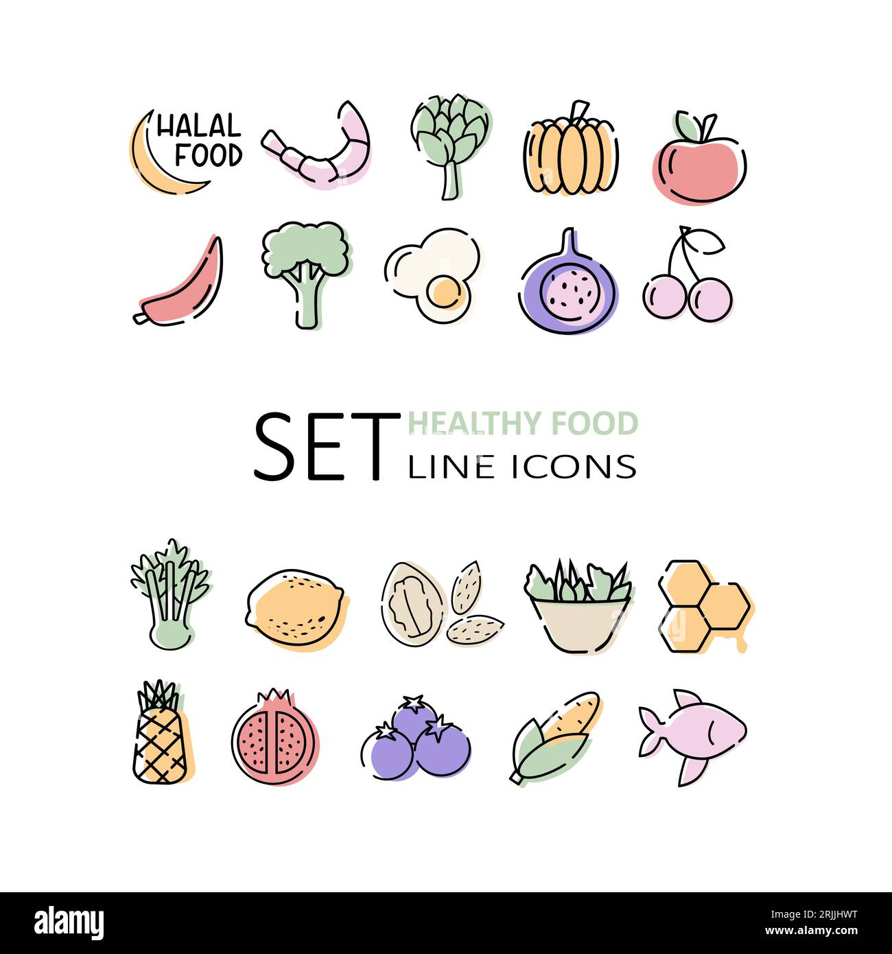 Handdrawn set of food line icons Stock Vector Image & Art - Alamy
