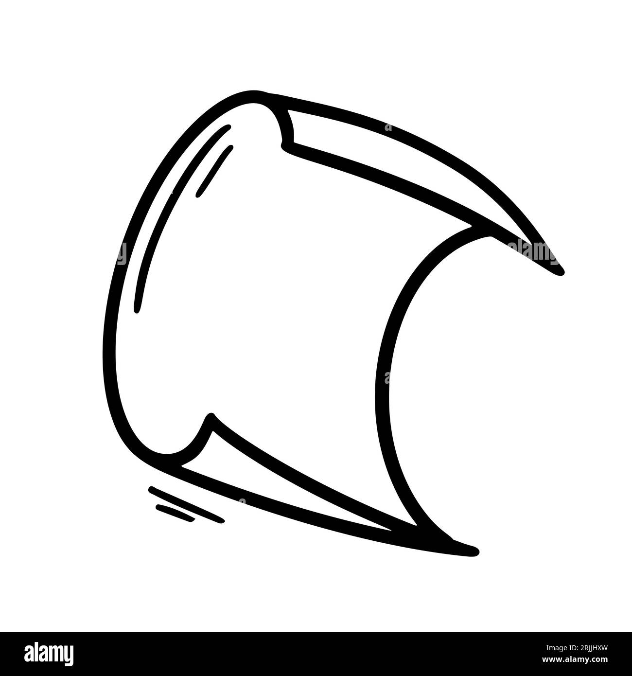 Curled flying page. Empty paper blank. Document in doodle style. Hand ...