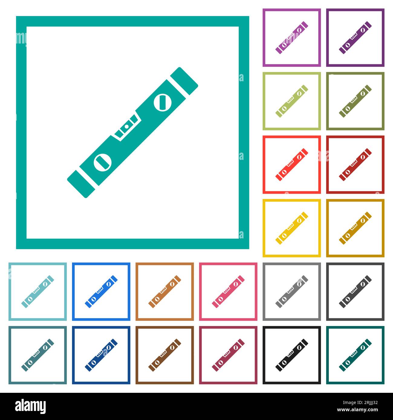 Spirit level flat color icons with quadrant frames on white background ...