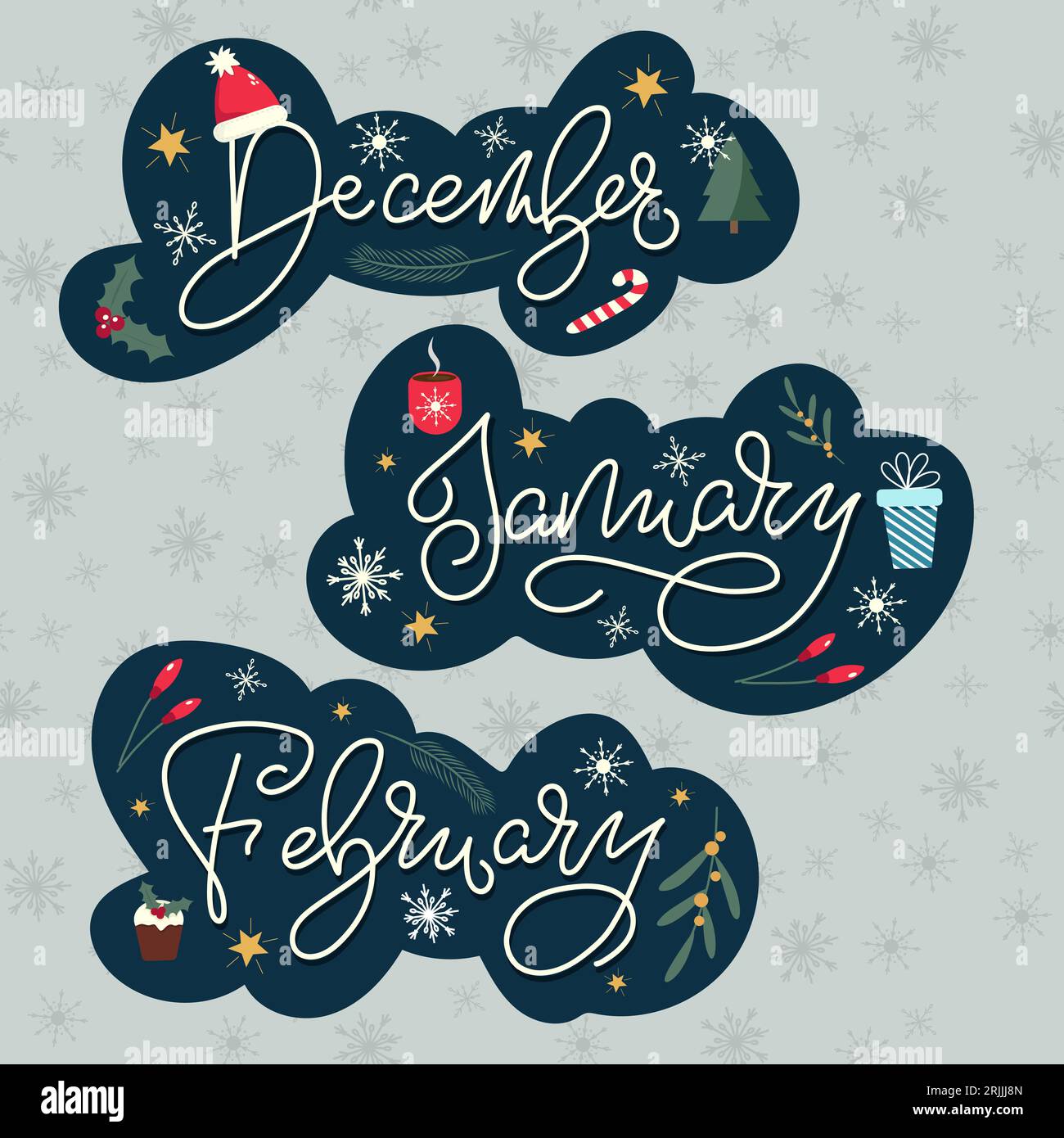 Handwritten year december january february Stock Vector Images - Alamy