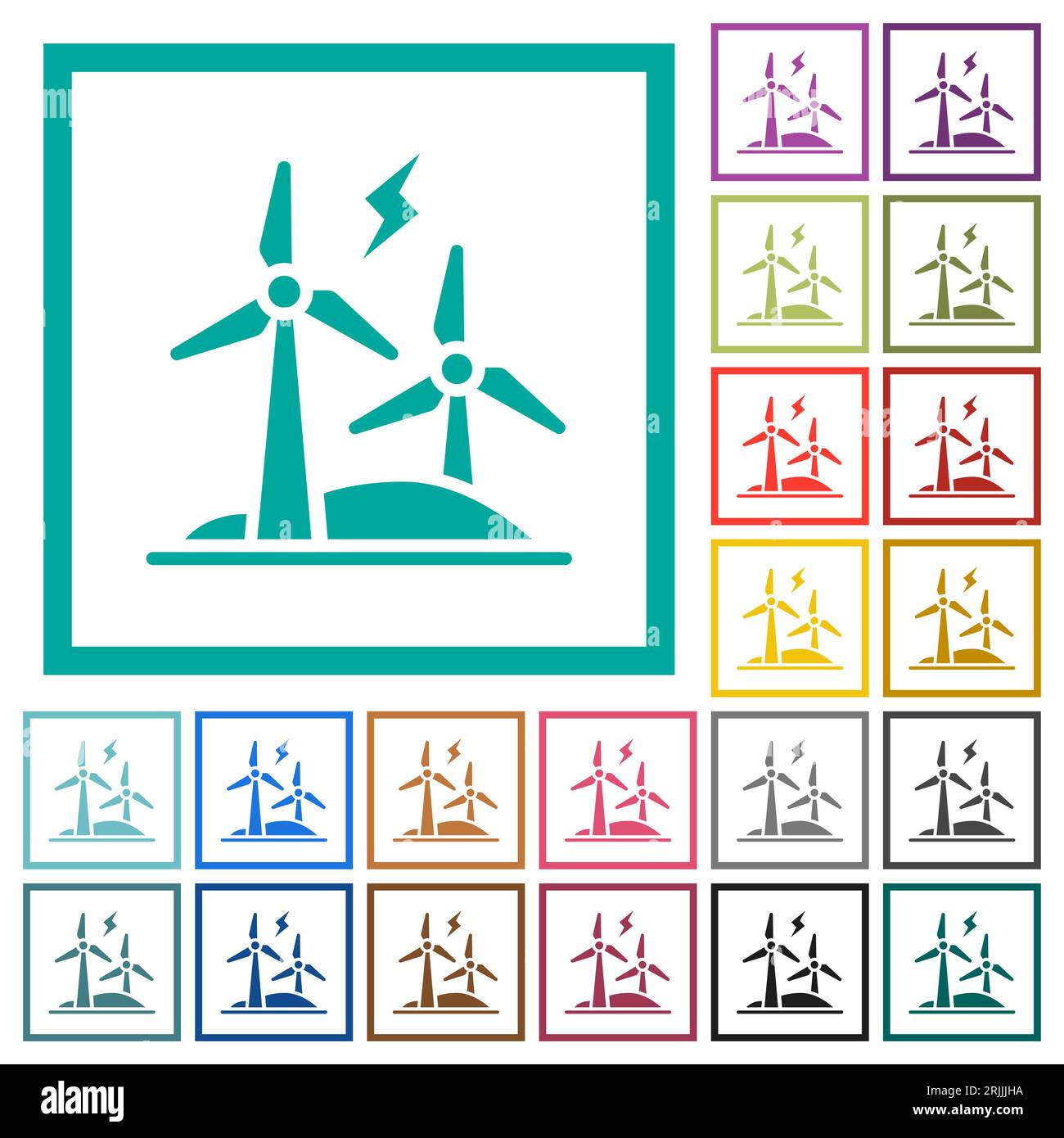 Wind energy flat color icons with quadrant frames on white background ...
