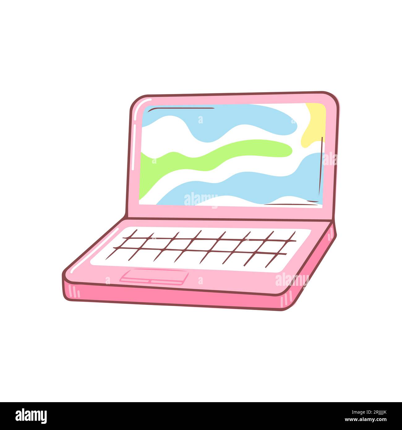 Opened laptop with colorful screen. Hand drawn doodle. Vector design ...