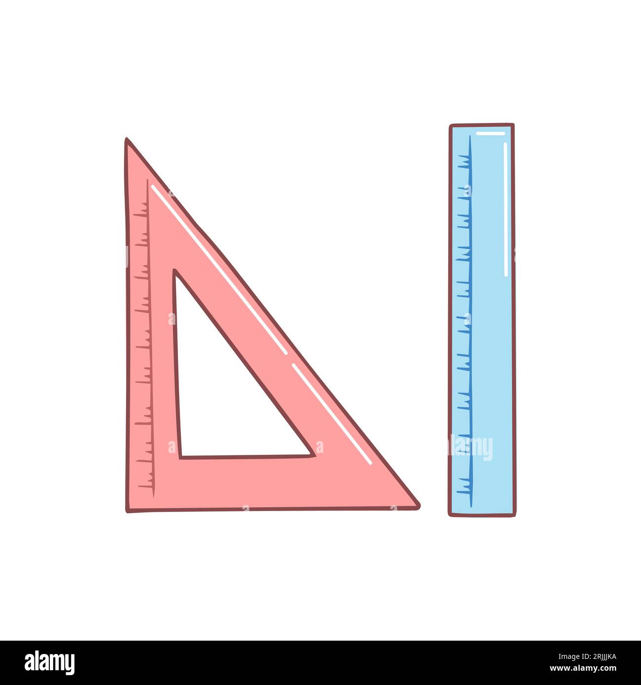 Geometric triangular ruler and straight ruler. Hand drawn stationery ...