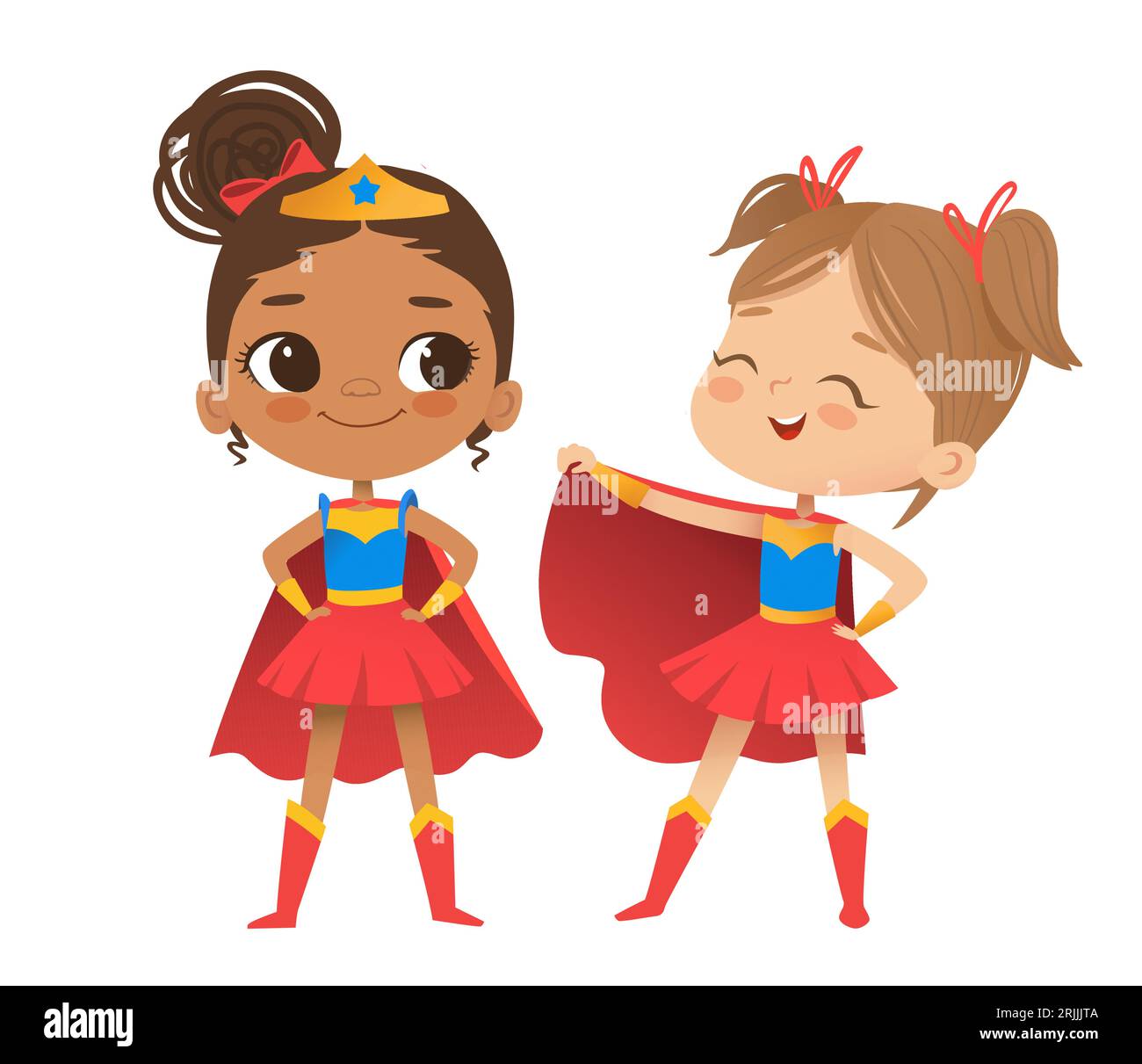 Cartoon vector characters Superheroe Girls, Multicultural kids isolated ...