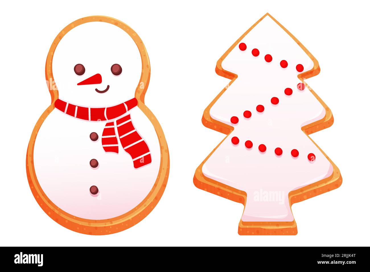 Gingerbread set cute snowman and christmas tree with icing decoration ...