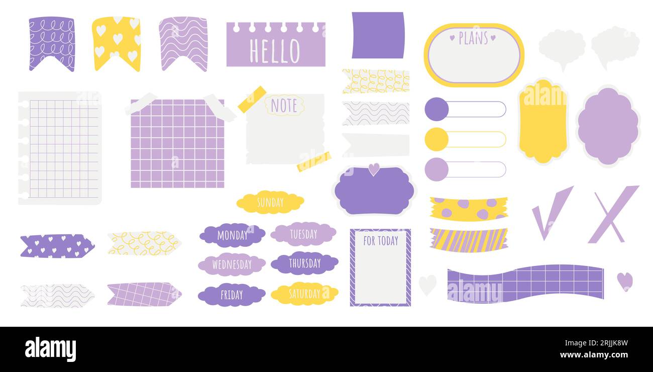 Set planner stickers, bookmarks and elements doodle cartoon style ...
