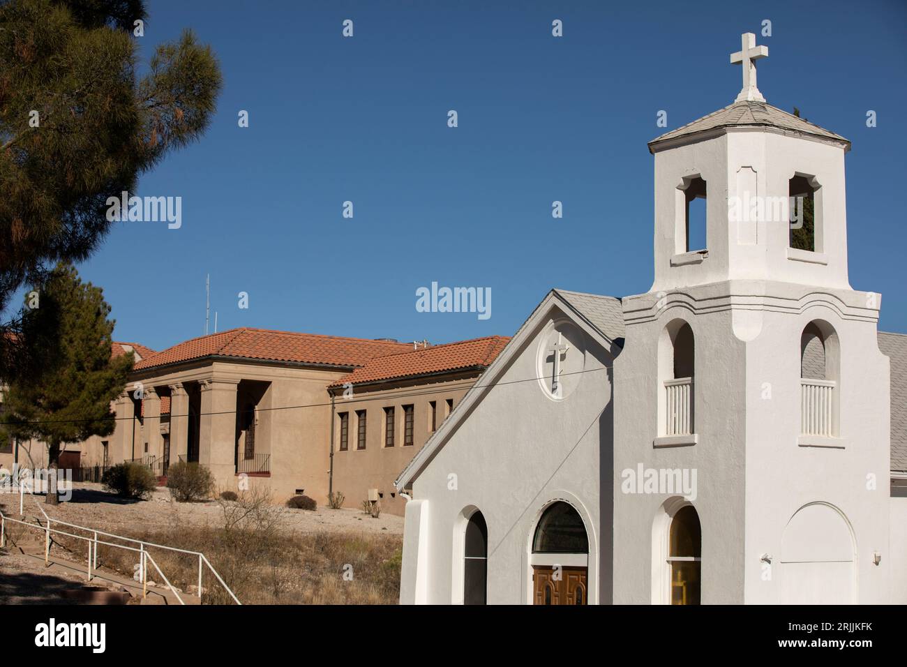 Morning light shines on historic buildings Clarkdale, Arizona, USA ...