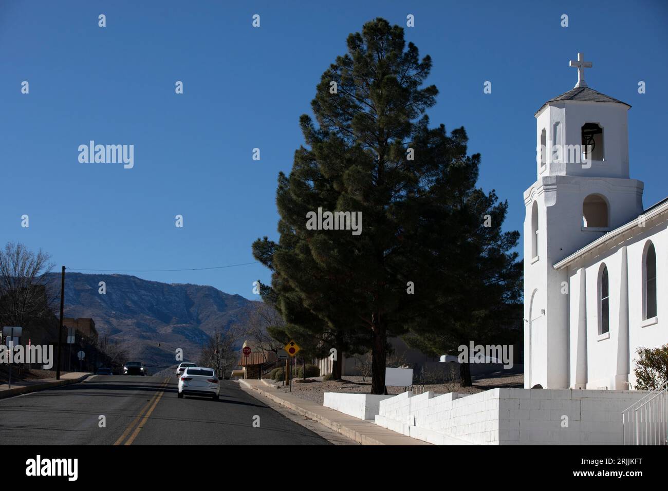 Morning light shines on historic buildings Clarkdale, Arizona, USA ...