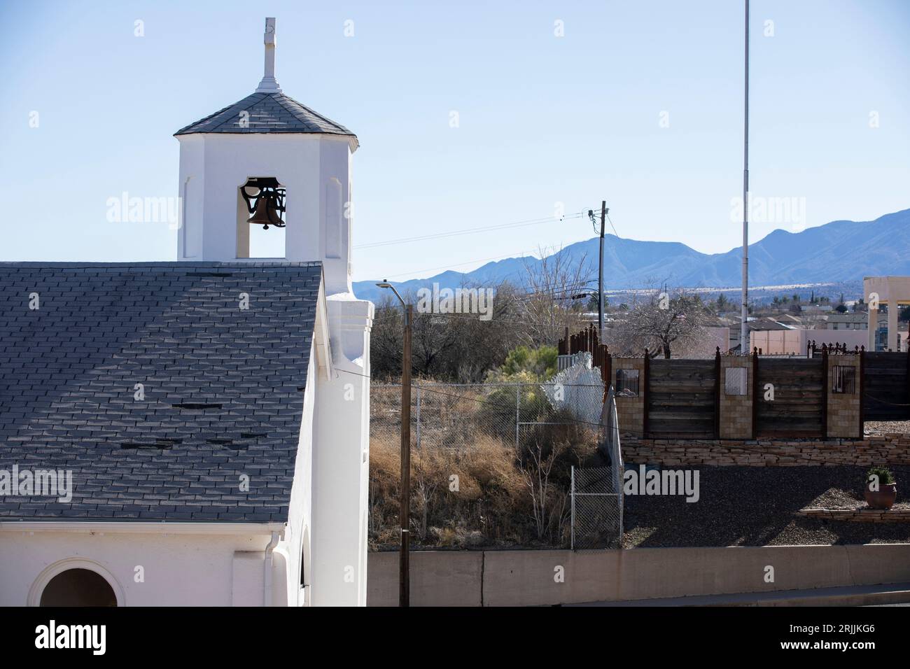 Morning light shines on historic buildings Clarkdale, Arizona, USA ...
