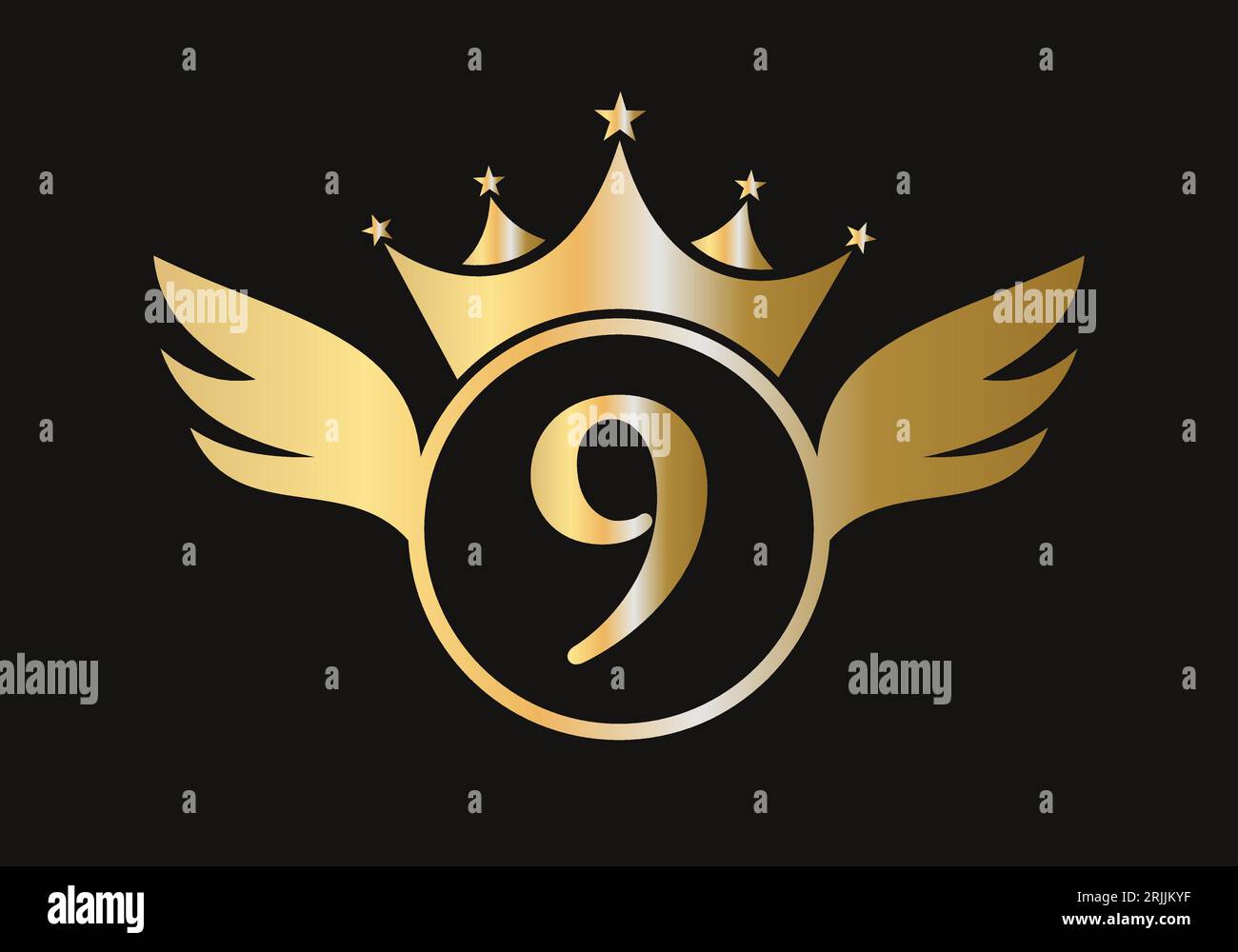 Letter 9 Wing Logo Concept With Crown Icon Vector Template. Wing Symbol ...