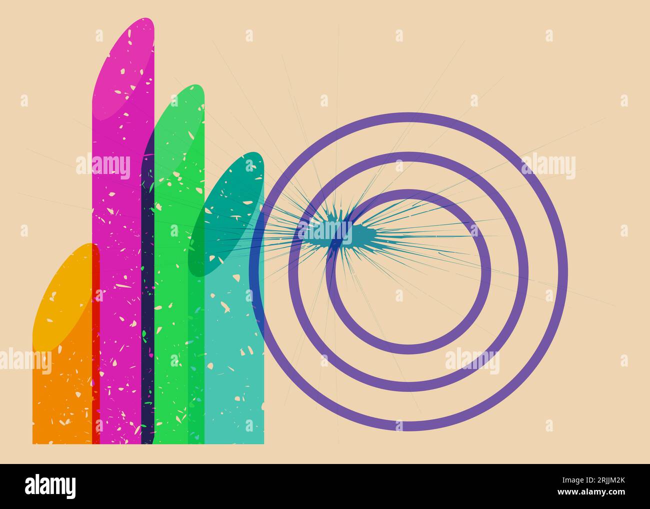 Geometry object in trendy riso graph design. Colorful geometric shapes ...