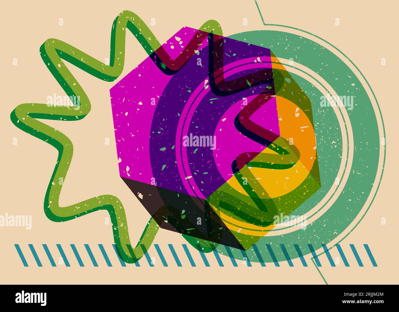 Geometry object in trendy riso graph design. Colorful geometric shapes ...