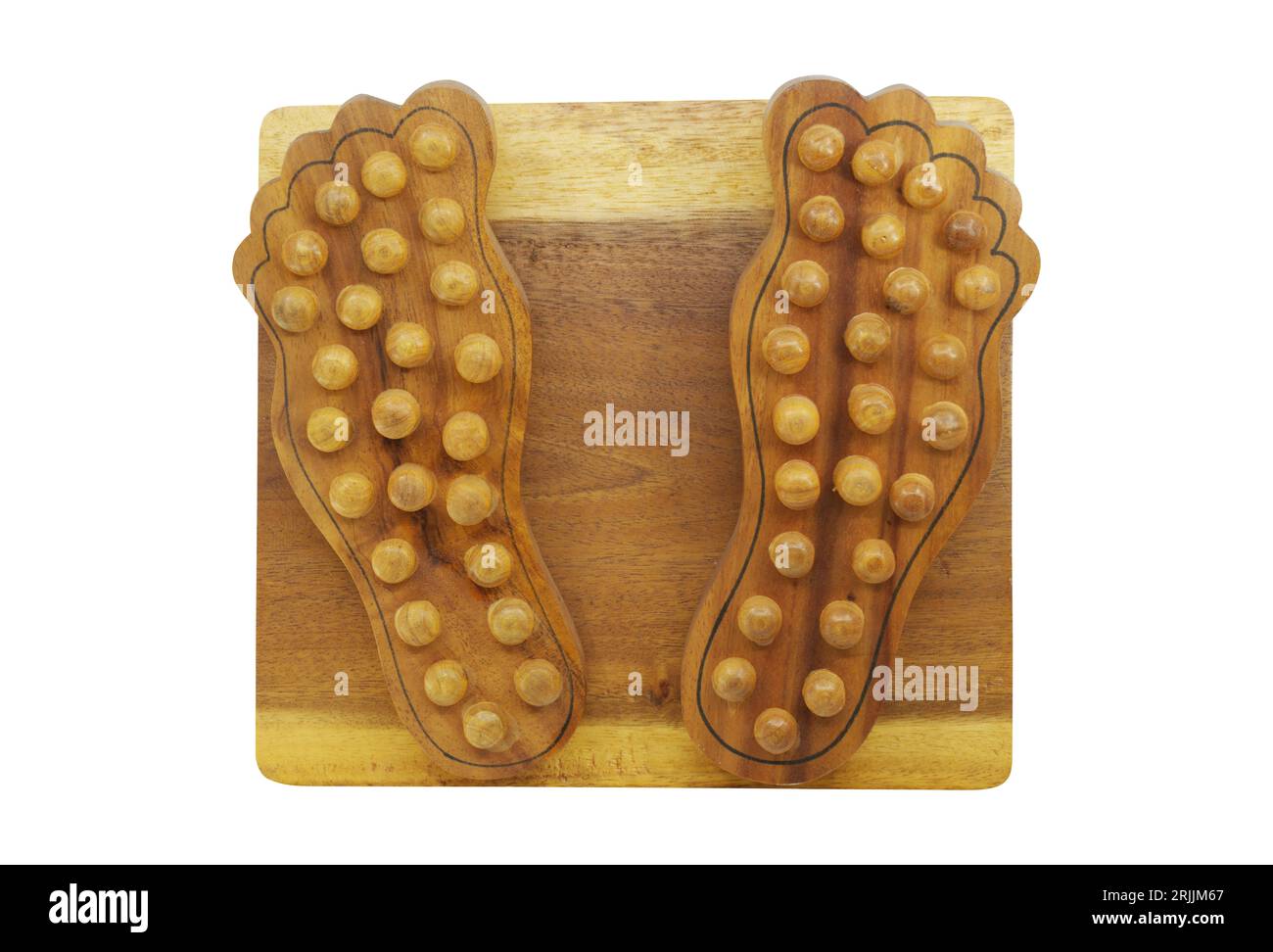 Isolated wooden foot wood massage on white background, flay lay ...