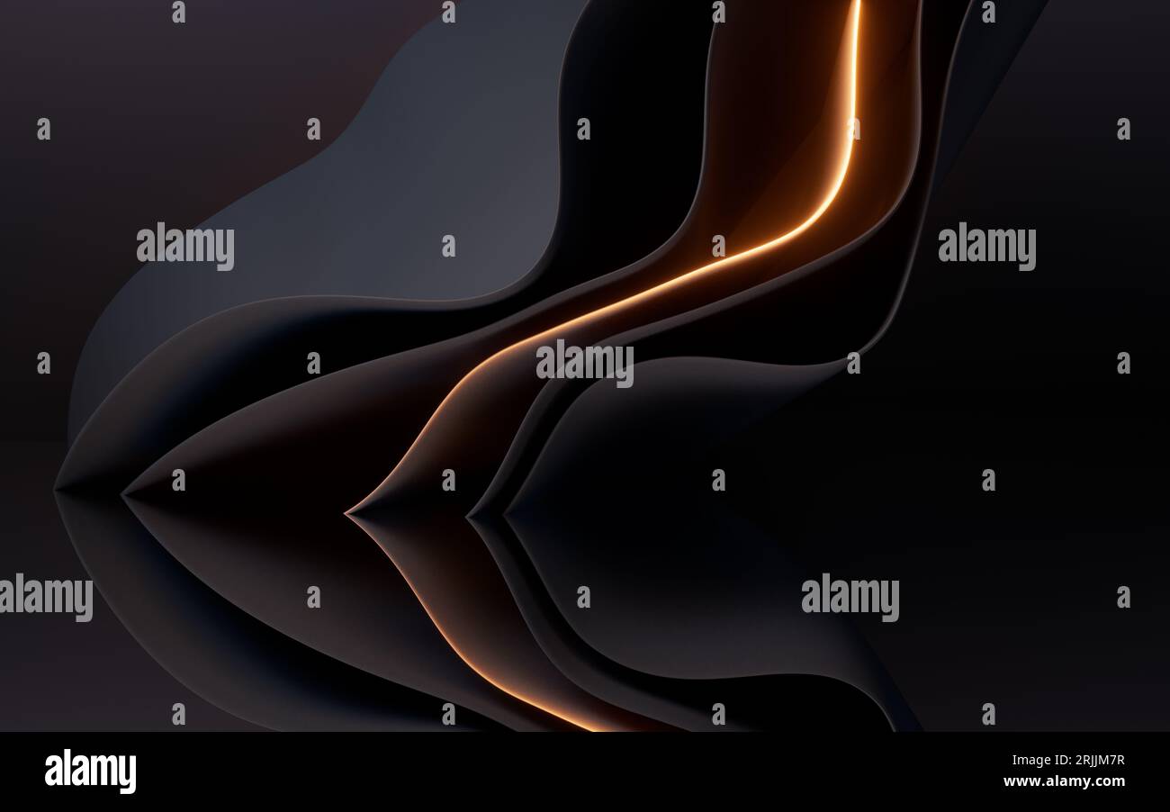 Dark curve geometry and glowing lines, 3d rendering. Digital drawing ...