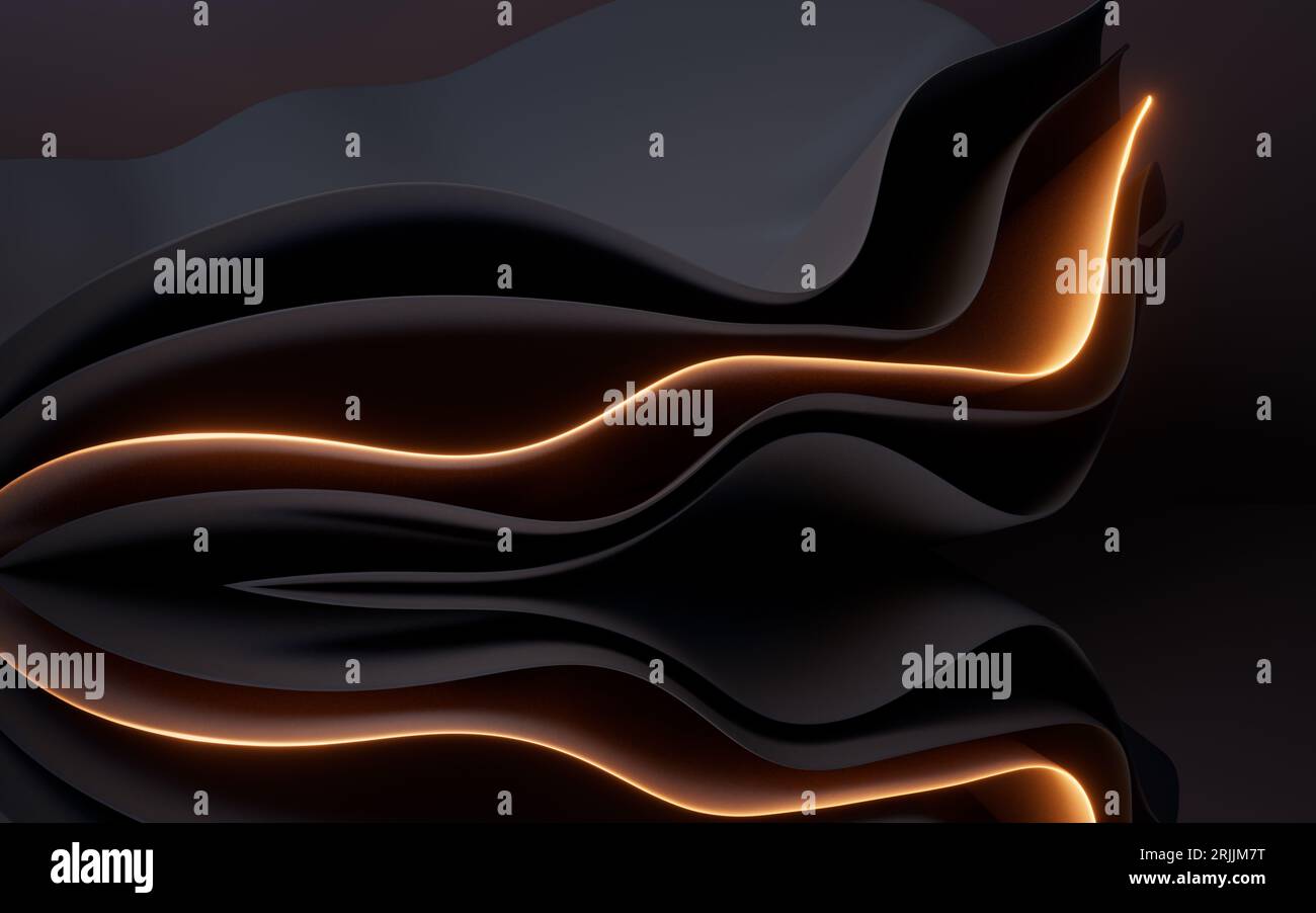 Dark curve geometry and glowing lines, 3d rendering. Digital drawing ...