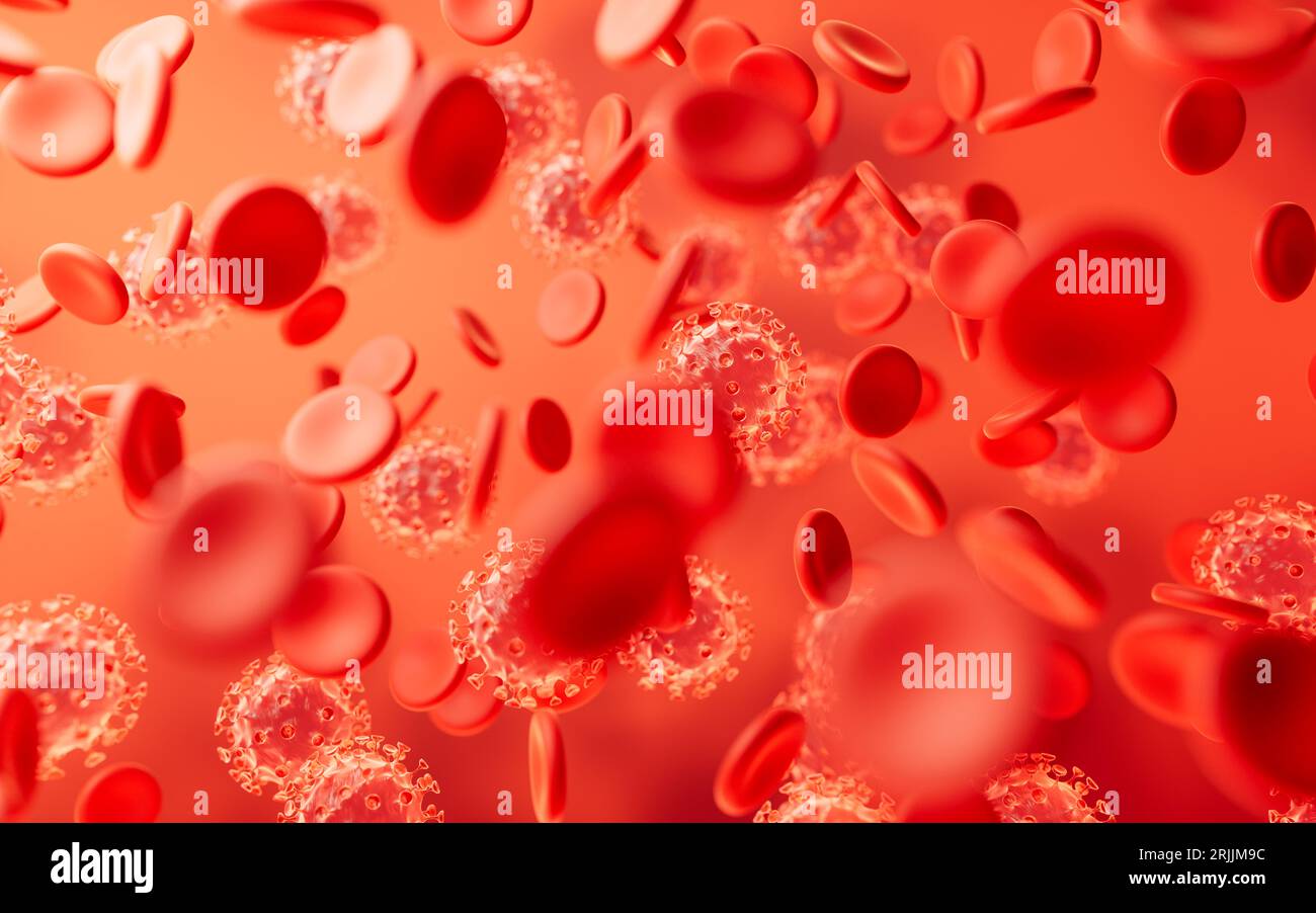 Virus and red blood cells, 3d rendering. Digital drawing Stock Photo ...