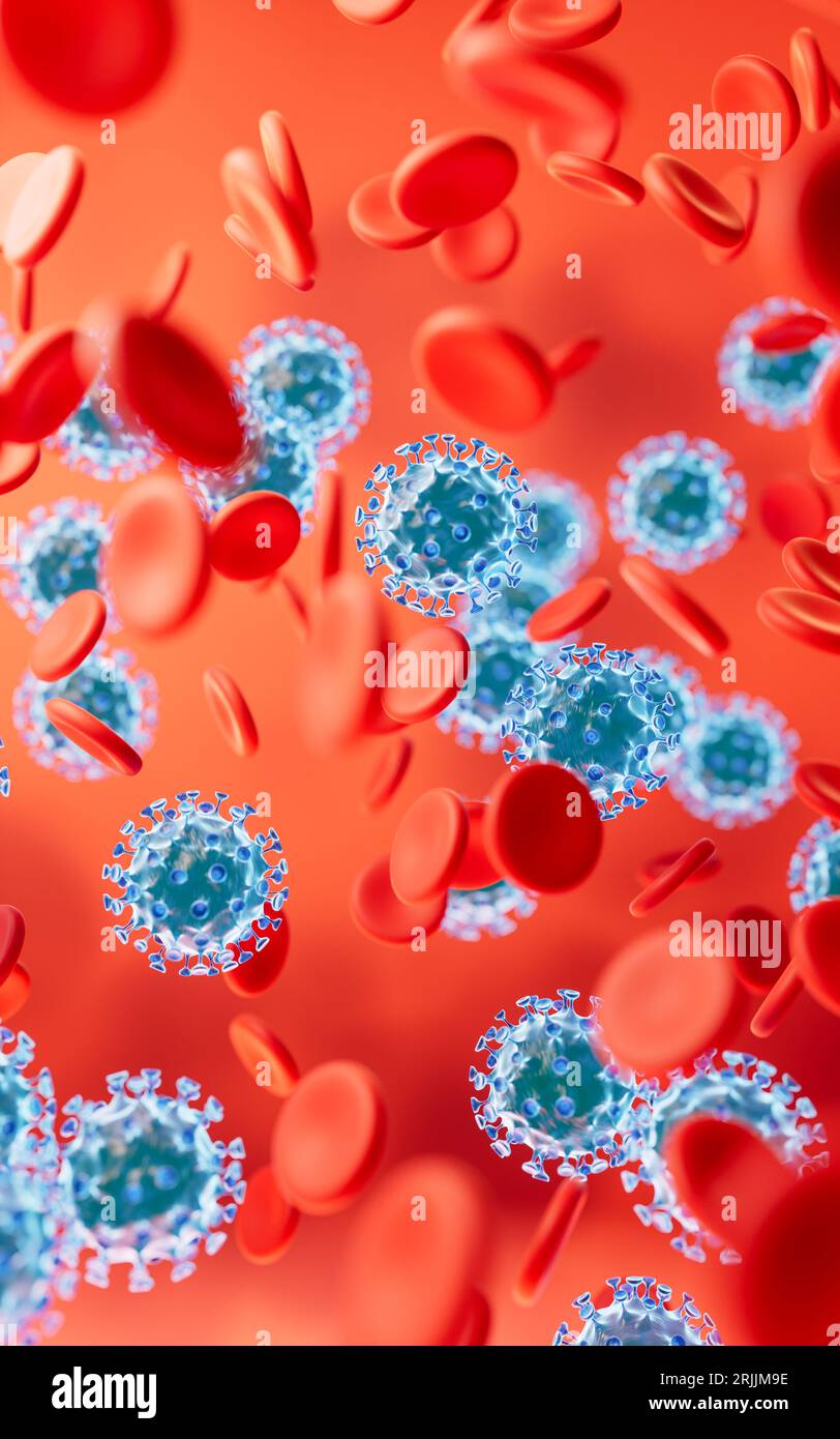 Virus and red blood cells, 3d rendering. Digital drawing Stock Photo ...