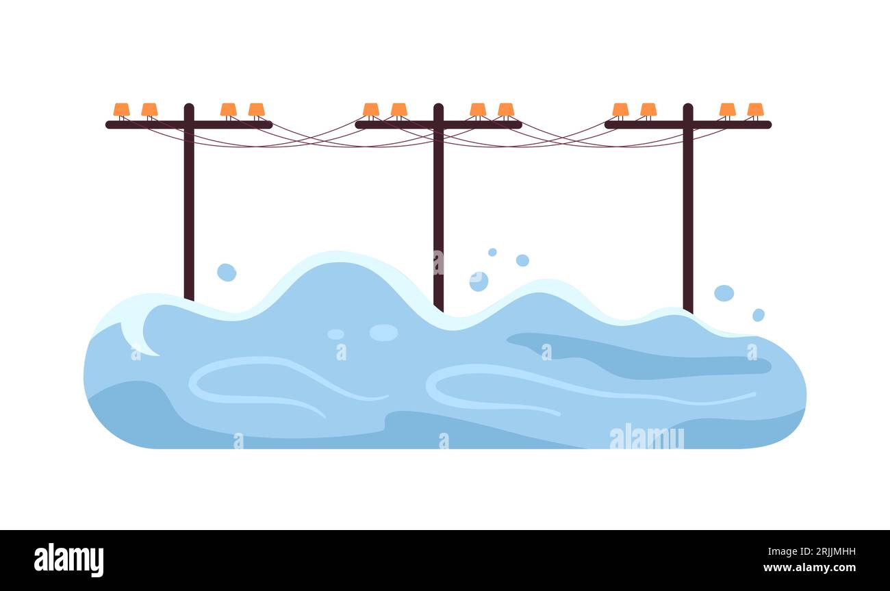 Flooded power lines semi flat colour vector object Stock Vector Image ...