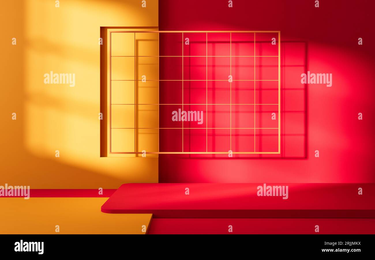 Empty room with geometry shapes, 3d rendering. Digital drawing Stock ...