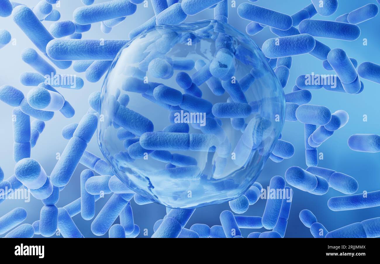 Large groups of germs with blue background, 3d rendering. Digital ...