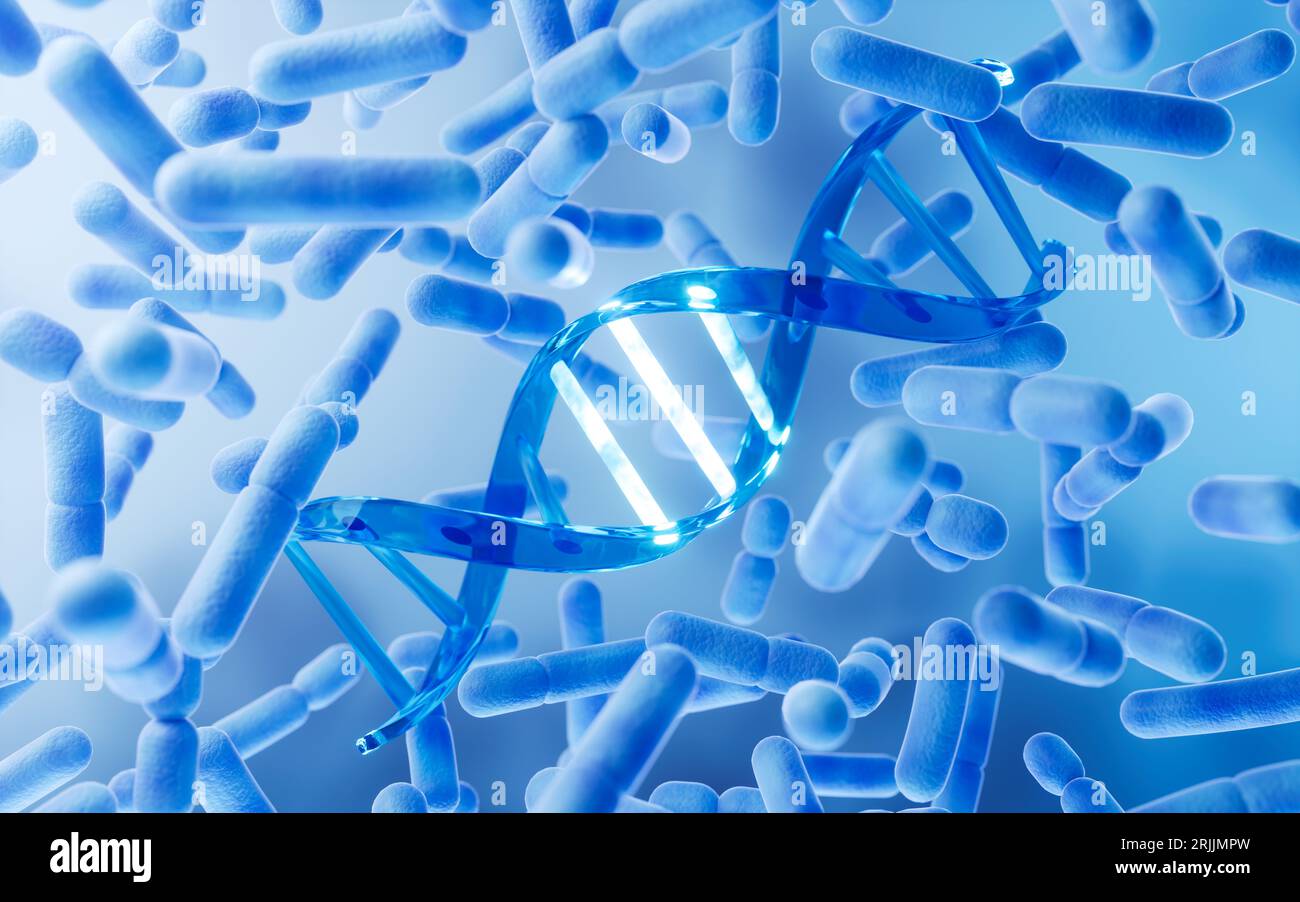 DNA and germs with blue background, 3d rendering. Digital drawing Stock ...