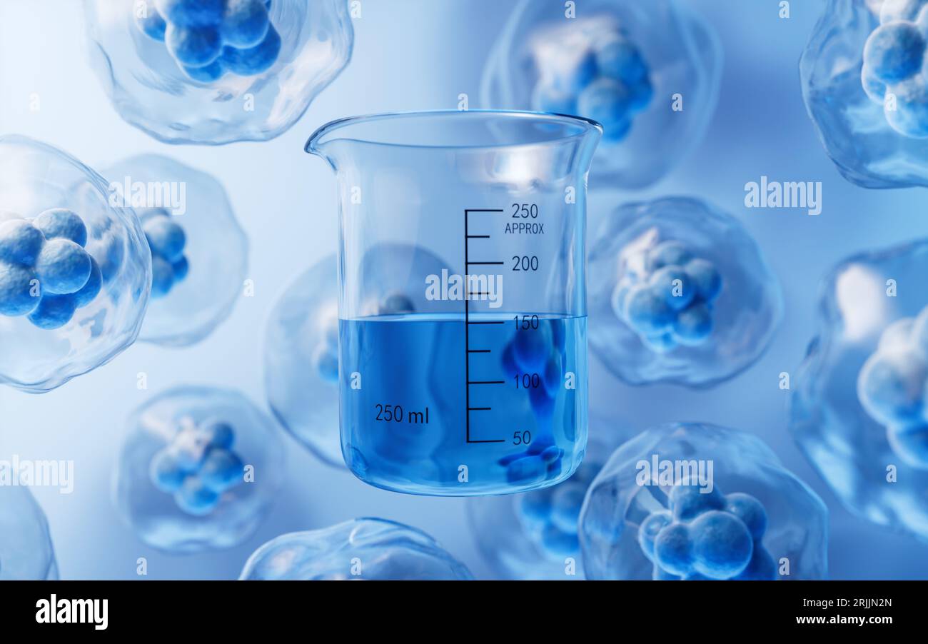 Beaker and transparent cell, 3d rendering. Digital drawing Stock Photo ...