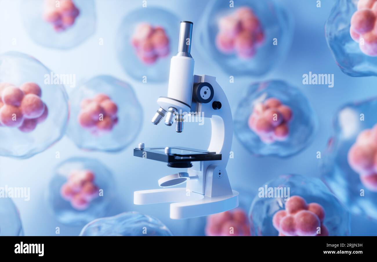 Microscope and transparent cell, 3d rendering. Digital drawing Stock ...