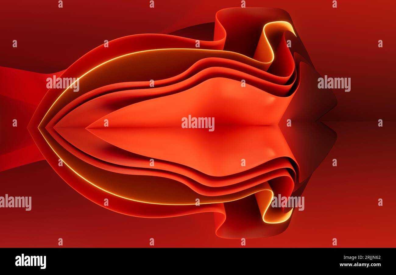 Abstract red curve geometry background, 3d rendering. Digital drawing ...