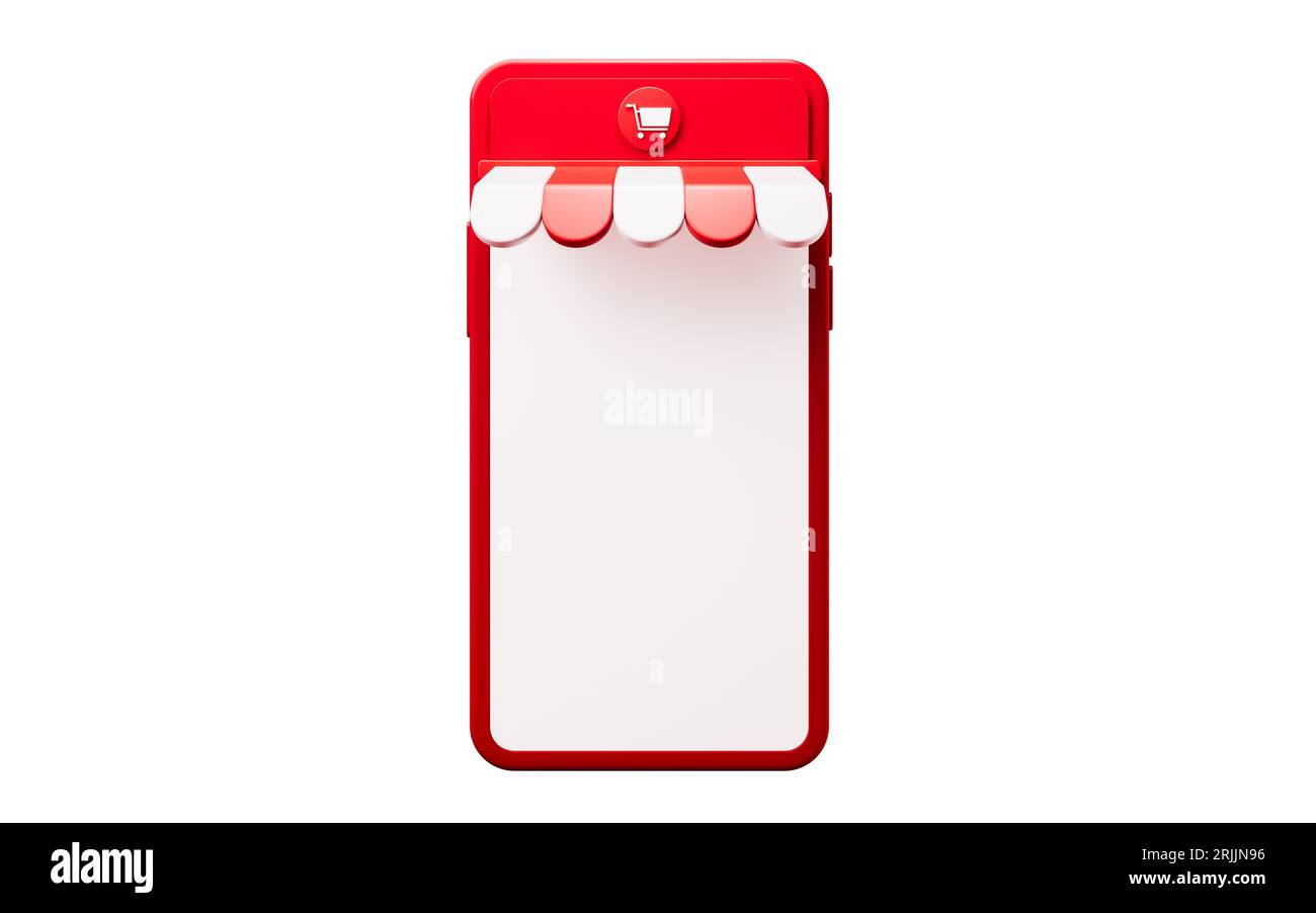 Online mobile shop with cartoon style, 3d rendering. Digital drawing ...