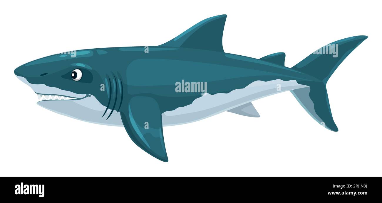 Megalodon shark dinosaur cartoon character. Jurassic era ocean animal ...