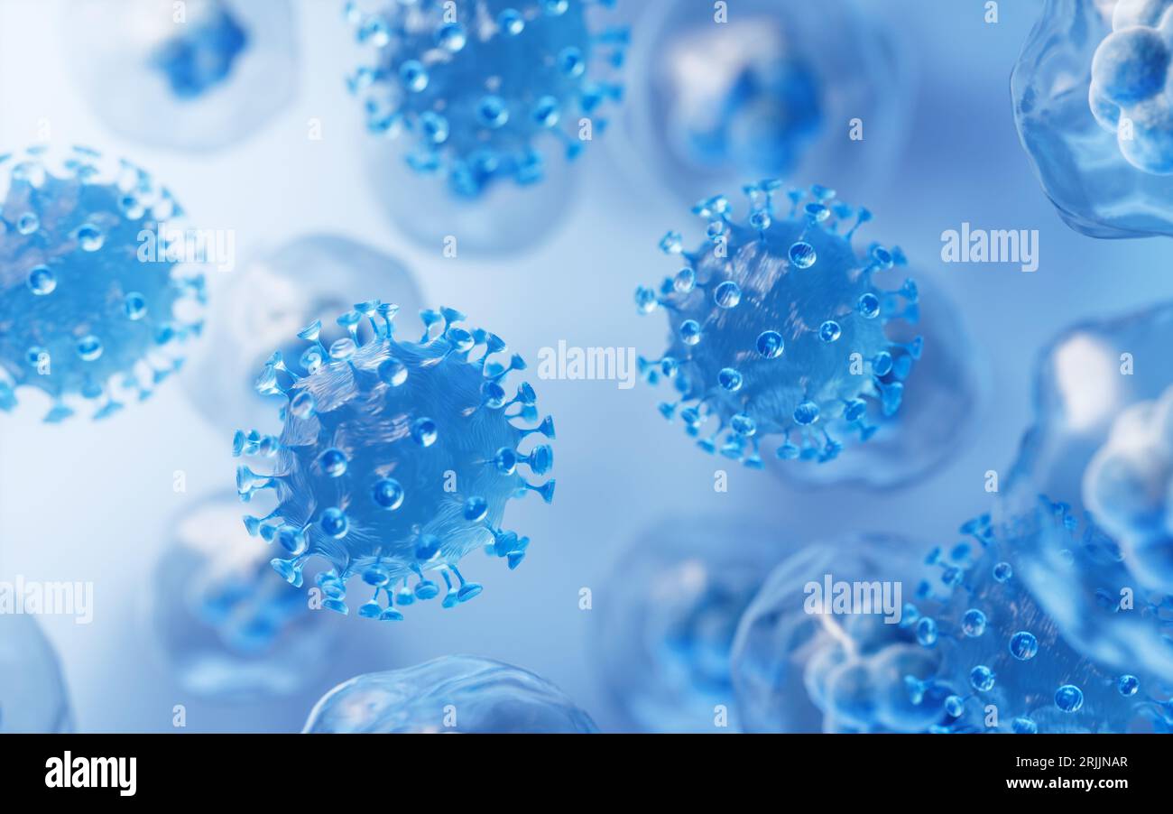 Transparent virus with cells background, 3d rendering. Digital drawing ...