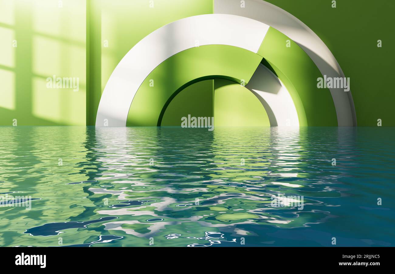 Empty room with water surface, 3d rendering. Digital drawing Stock ...