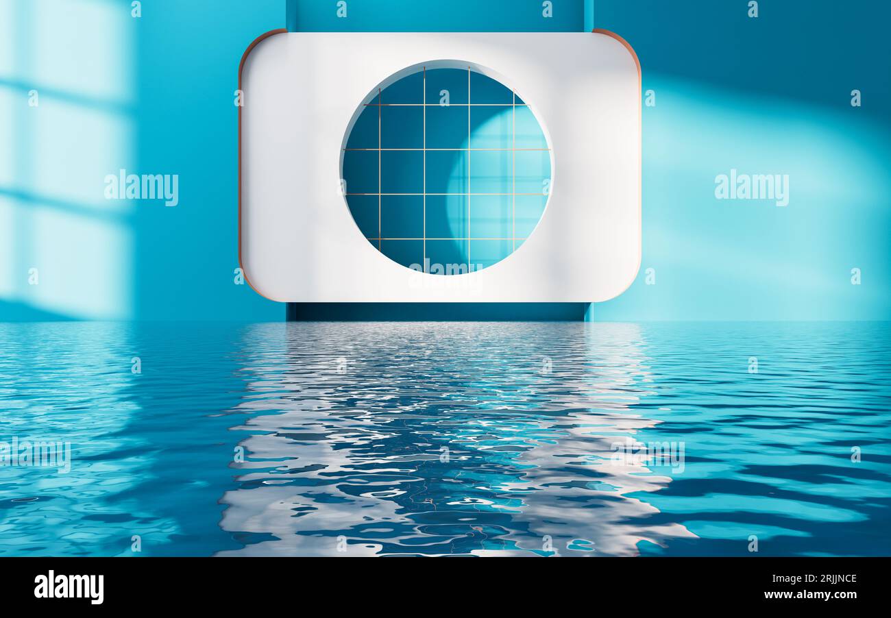 Empty room with water surface, 3d rendering. Digital drawing Stock ...