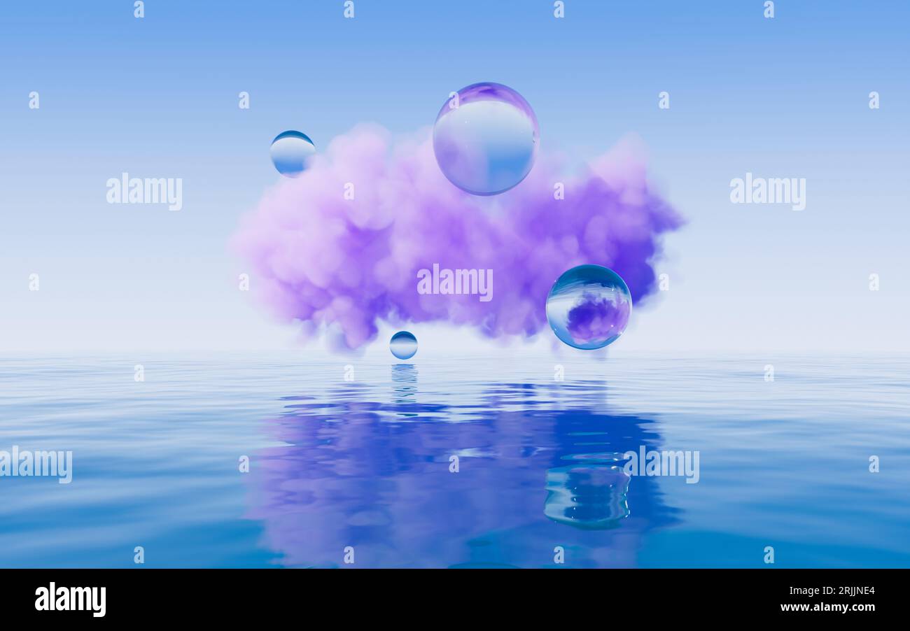 Cloud and water surface, 3d rendering. Digital drawing Stock Photo - Alamy