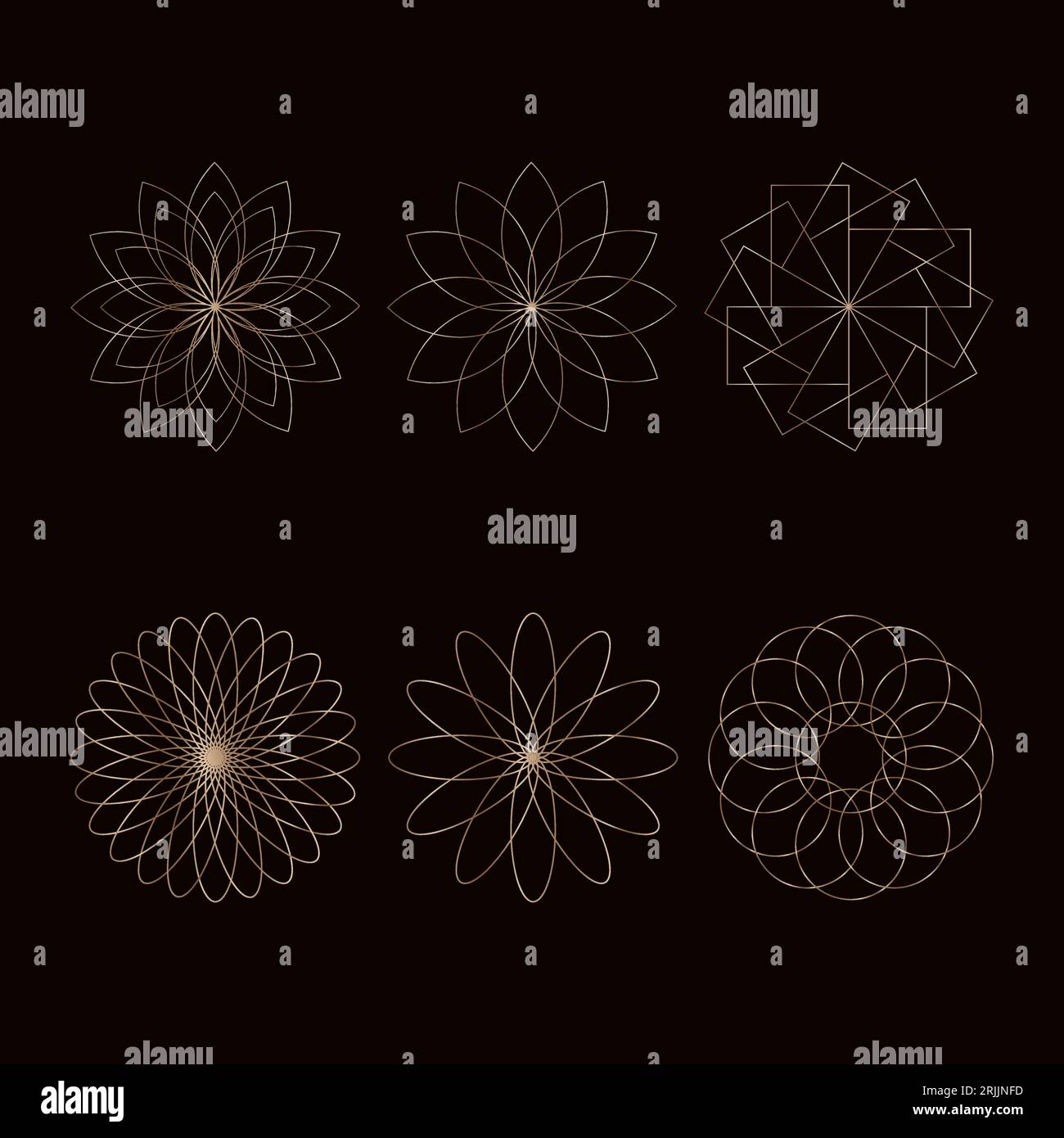 Round golden frame on a black background, golden element in art deco ...