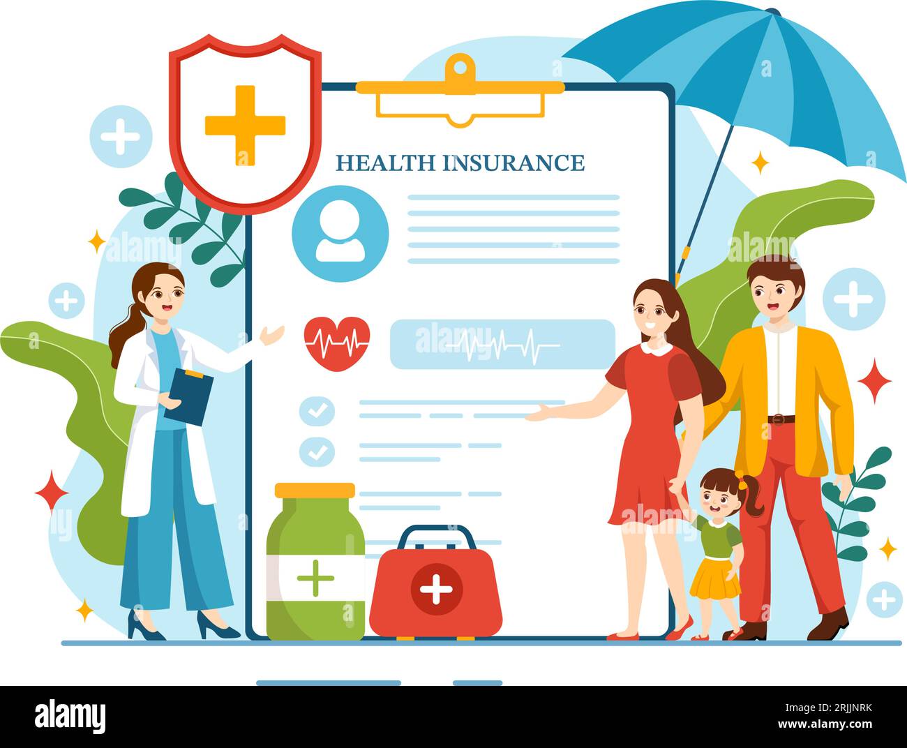 Health Insurance Vector Illustration with Medical Document Form for ...
