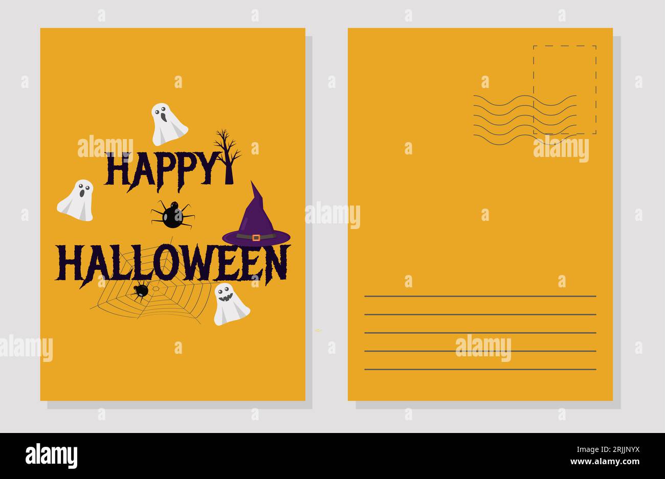 A postcard template for the Halloween holiday. Ghosts, spiders and a ...