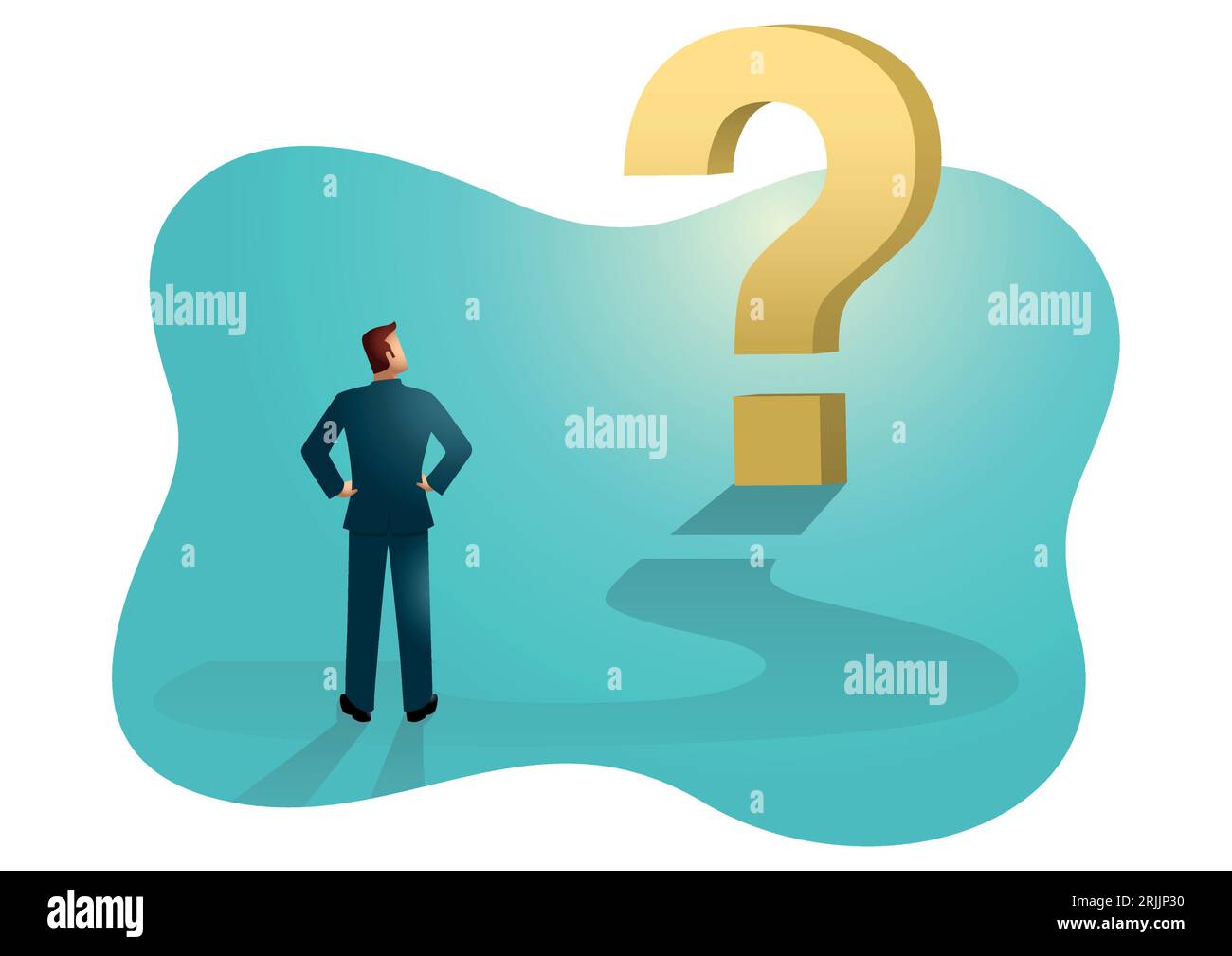 Vector illustration of a businessman looking at big question mark Stock ...