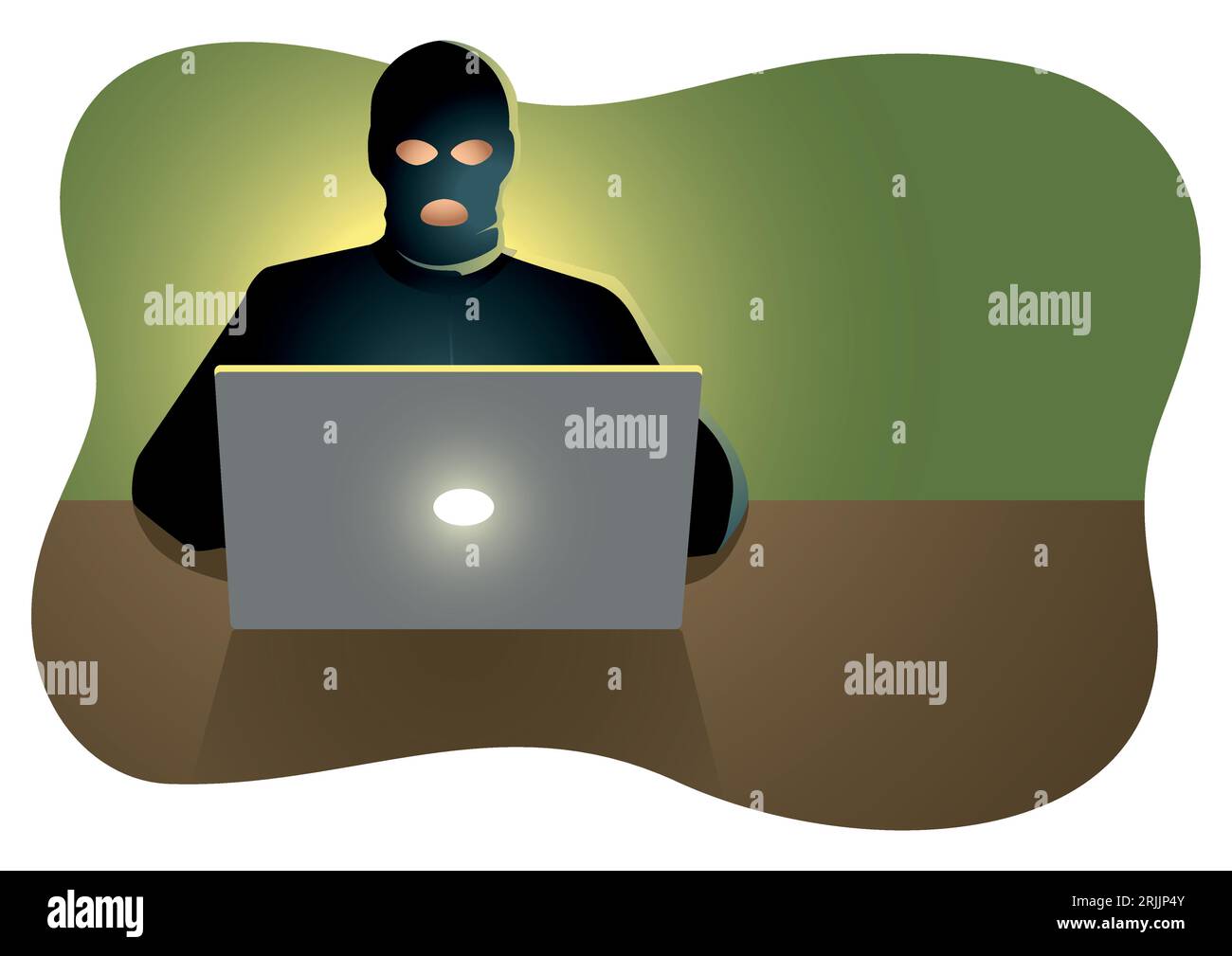 Vector Illustration Of A Hacker Behind Laptop Computer Stock Vector