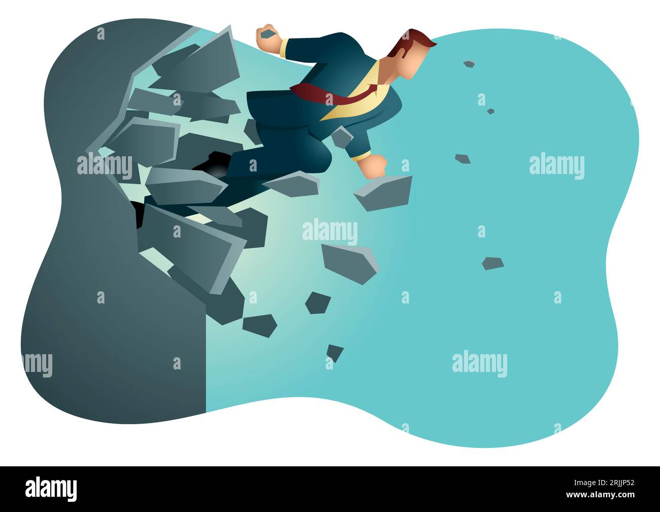 Business vector illustration of a businessman breaking the wall ...