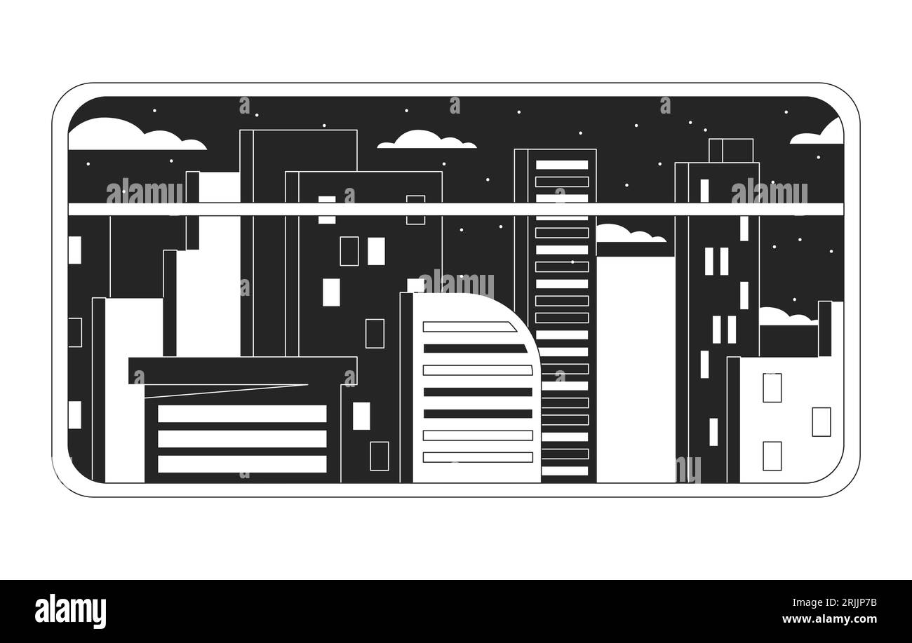 Black white skyline apartments buildings line drawing Stock Vector ...