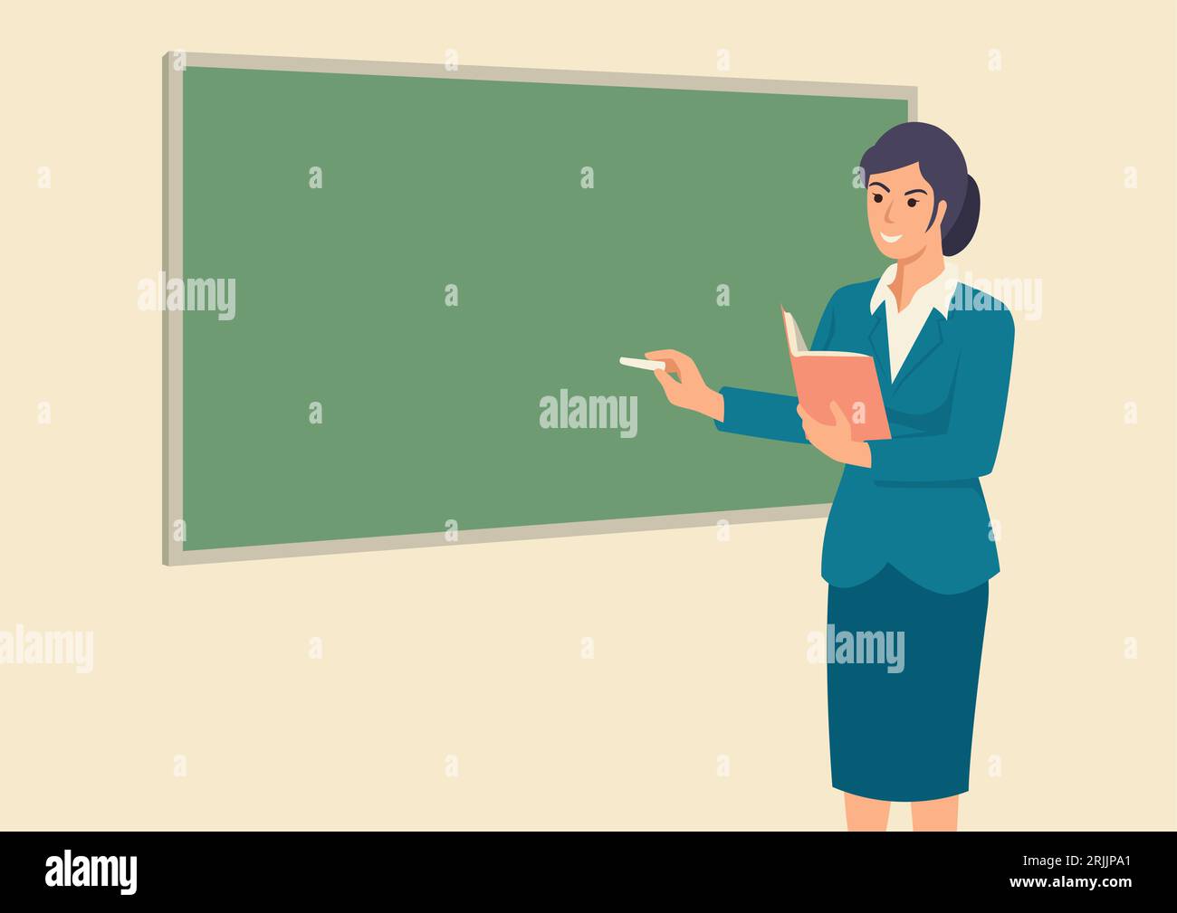 Simple flat vector illustration of a female teacher teaching in front ...