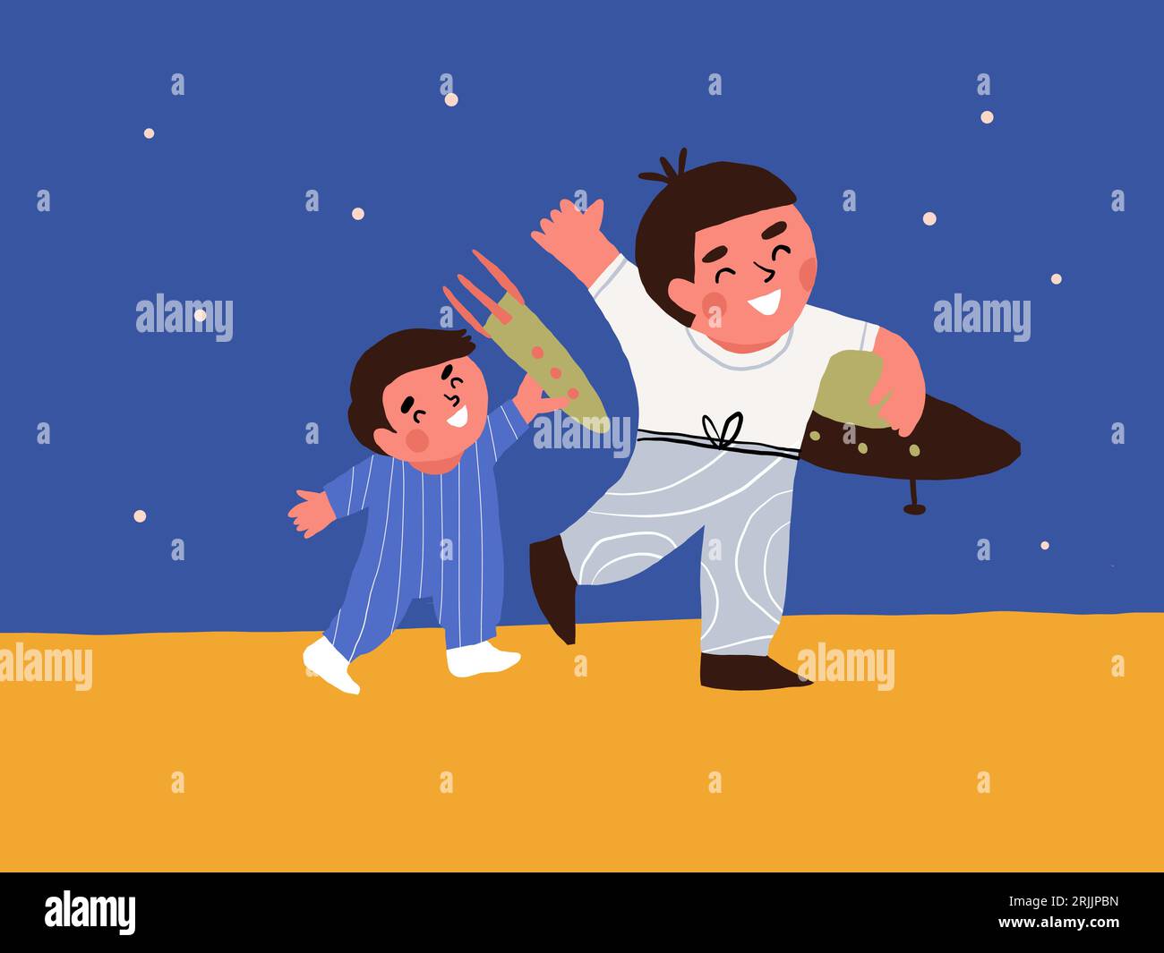 Two little brothers playing with rockets. Brothers playing together ...