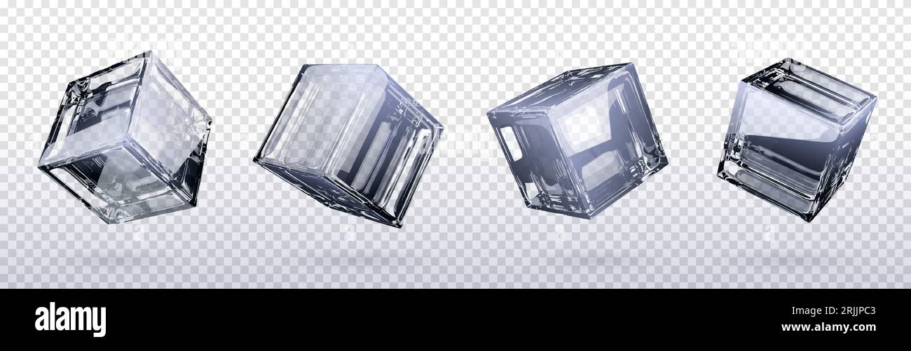 Realistic set of 3D glass cubes isolated on transparent background ...