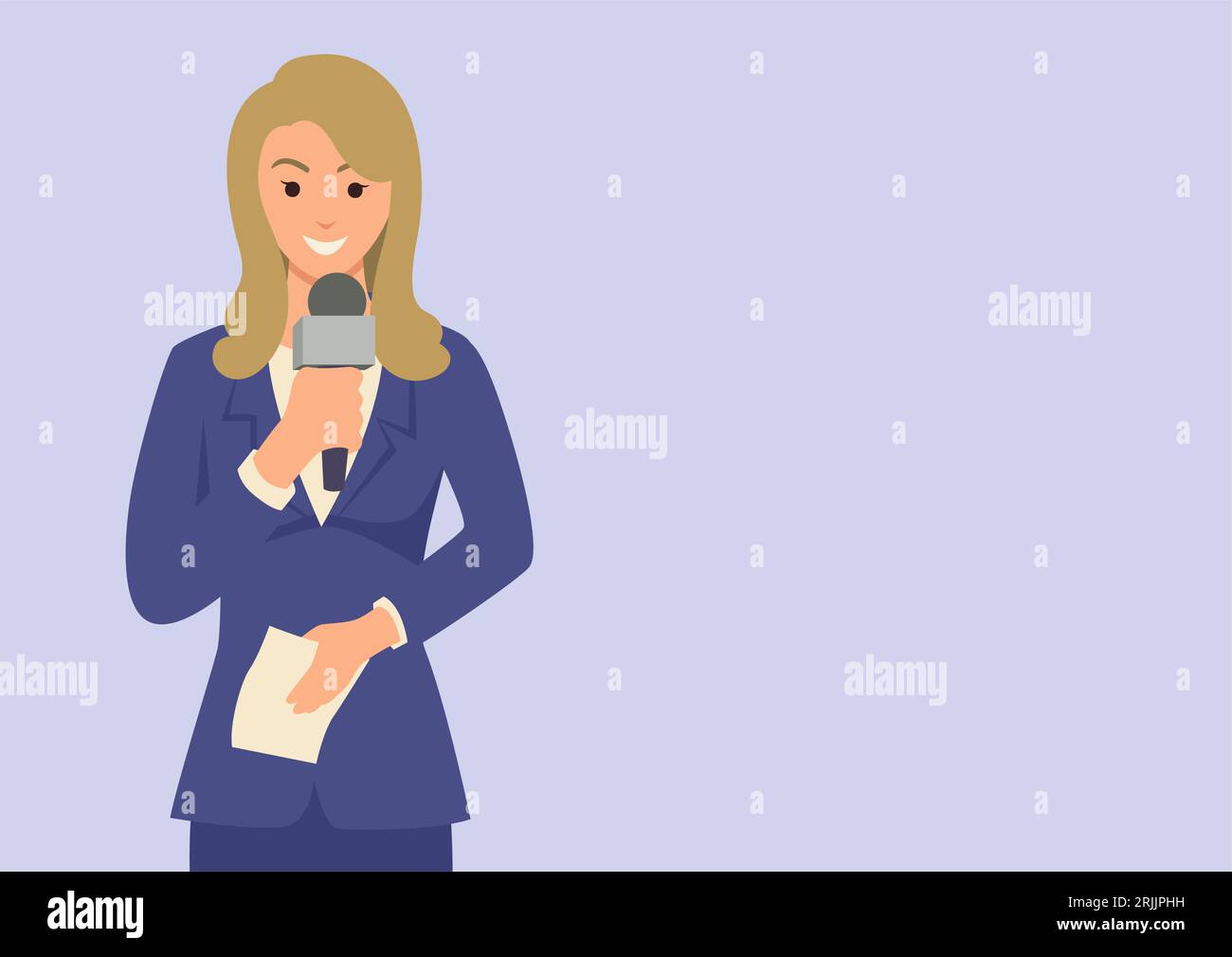 Simple flat vector illustration of a woman reporter holding a microphone Stock Vector Image ...